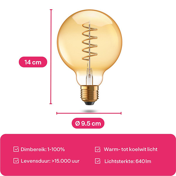 Innr Smart lamp E27 | Globe G95 | Goud | 1800-6500K | Zigbee | 7W Innr 123led.nl